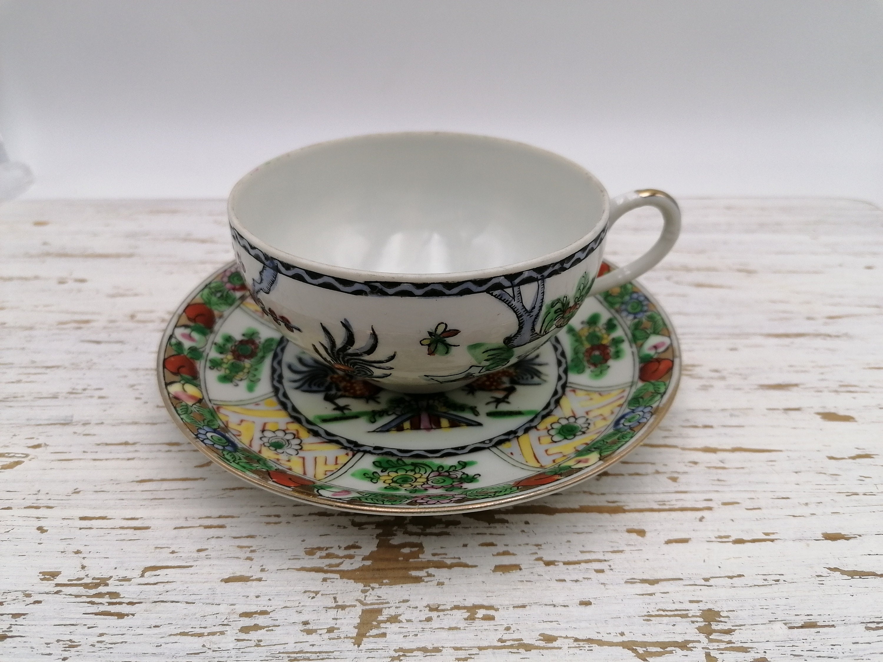 Set of Tea Cup With Saucer Red Rooster Tea Set Chinese - Etsy