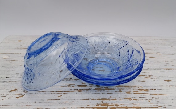 Set of 3 Blue Glass Bowls Small Blue Bowlsblue Flower Decor - Etsy