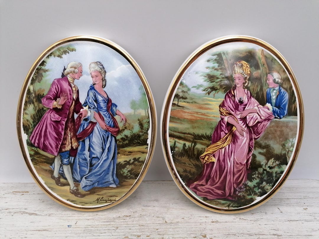 Vintage Ceramic Set for 2 Oval Frames, Ceramic Frames With Romantic ...