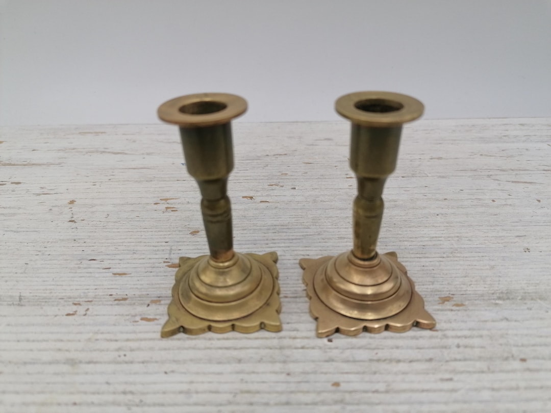 Set of 2 Small Brass Candlestick, Carved Brass Candlestick, Mini ...