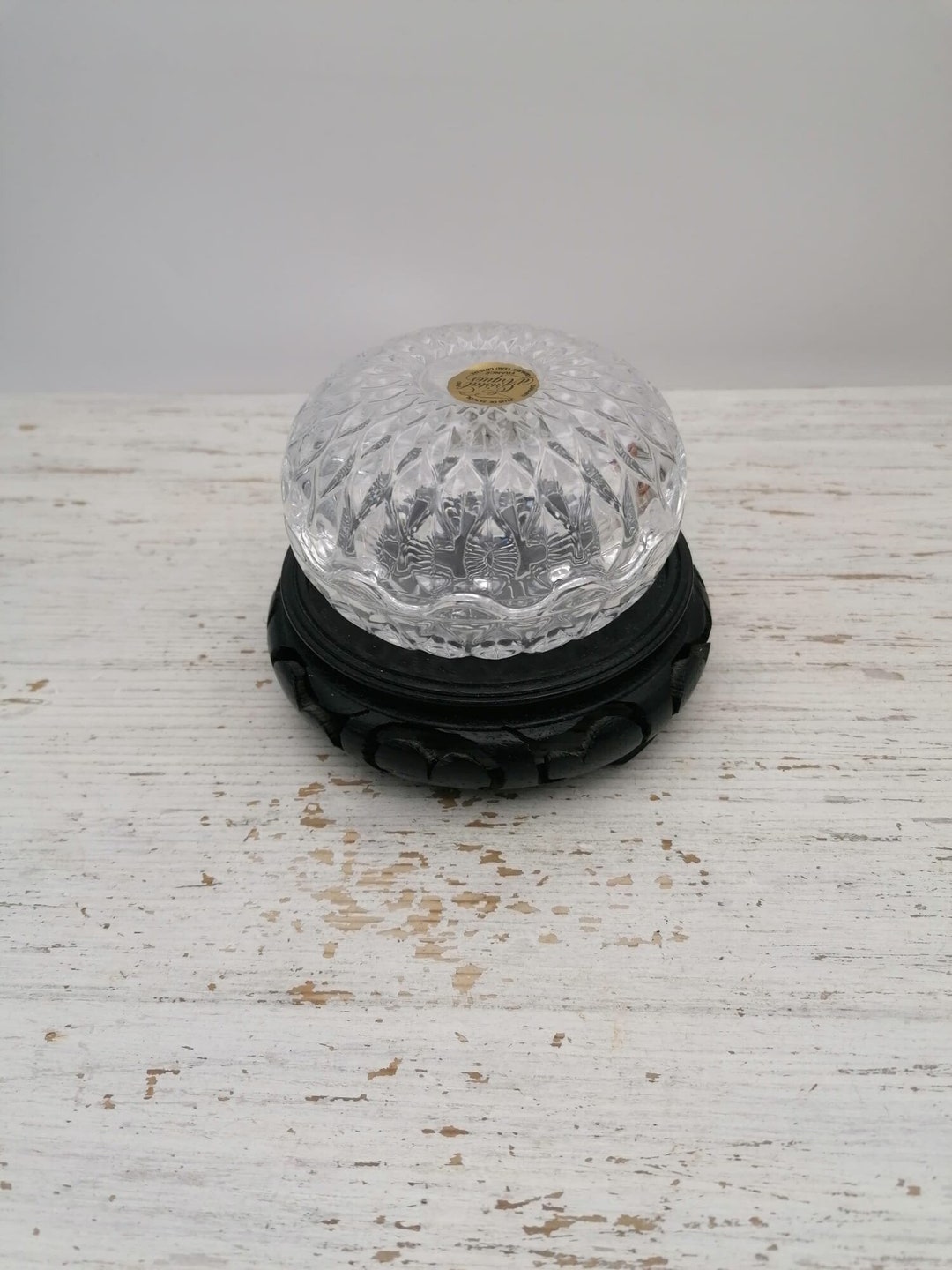 Vintage Crystal Jewelry Box, Round Crystal Jewelry Box, Carved Crystal ...