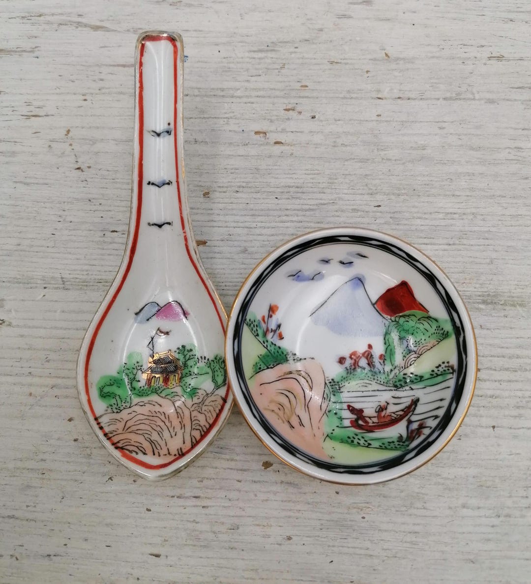 Vintage Chinese Spoon and Small Bowl ,chinese Porcelain Soupe Spoon ...