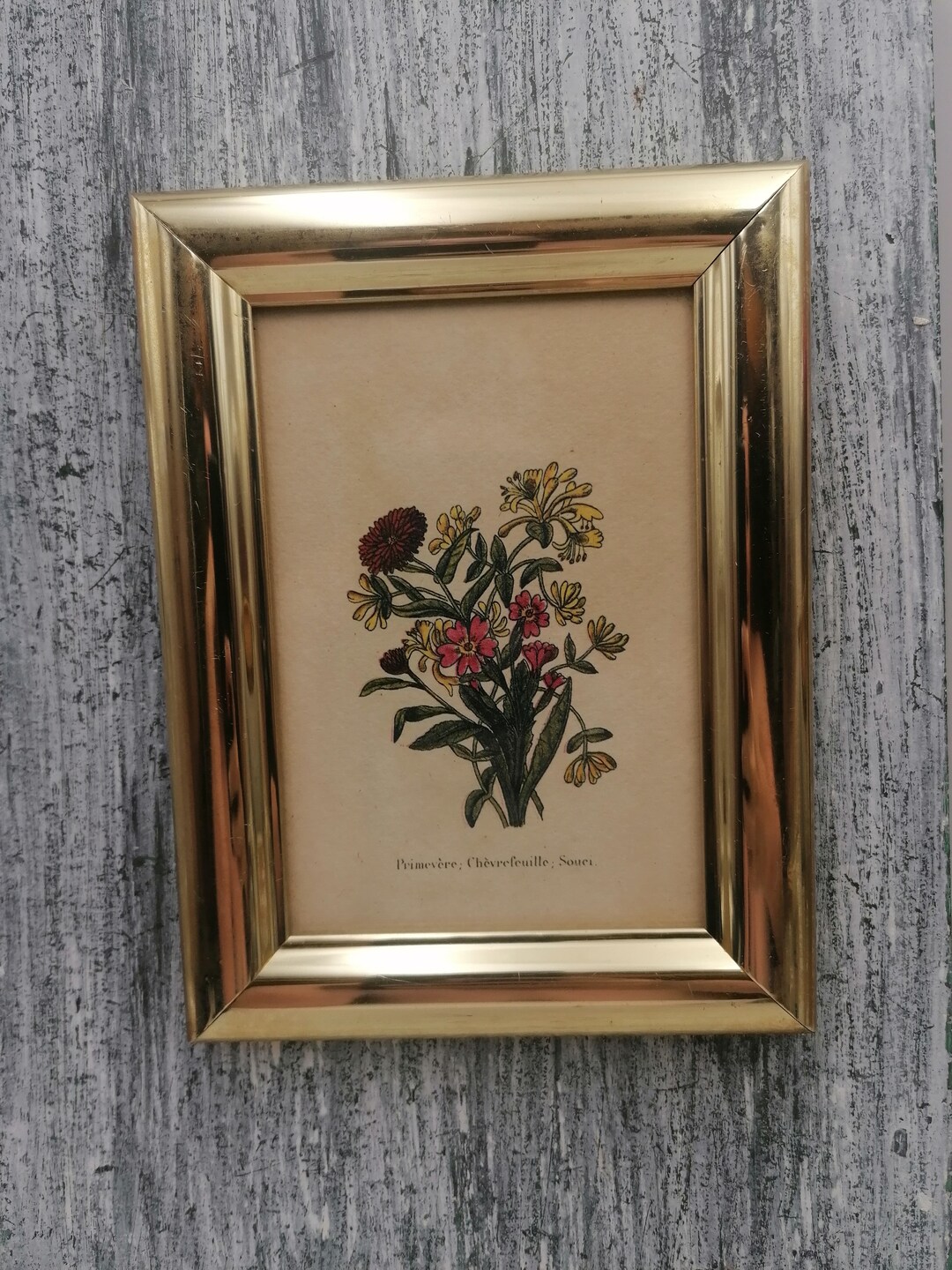 Antique Frame With Printed Flowers , Middle Age Painting,brass Frame ...