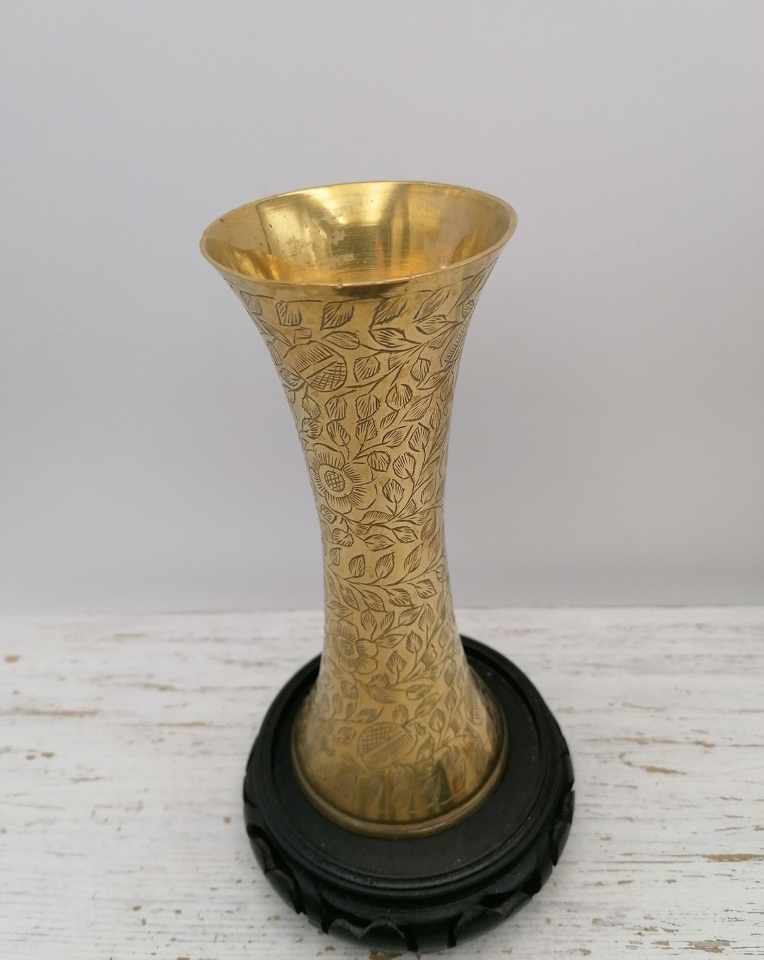 Vintage Brass Indian Style Vase, Hand Carved Vase, Gold Color Brass ...
