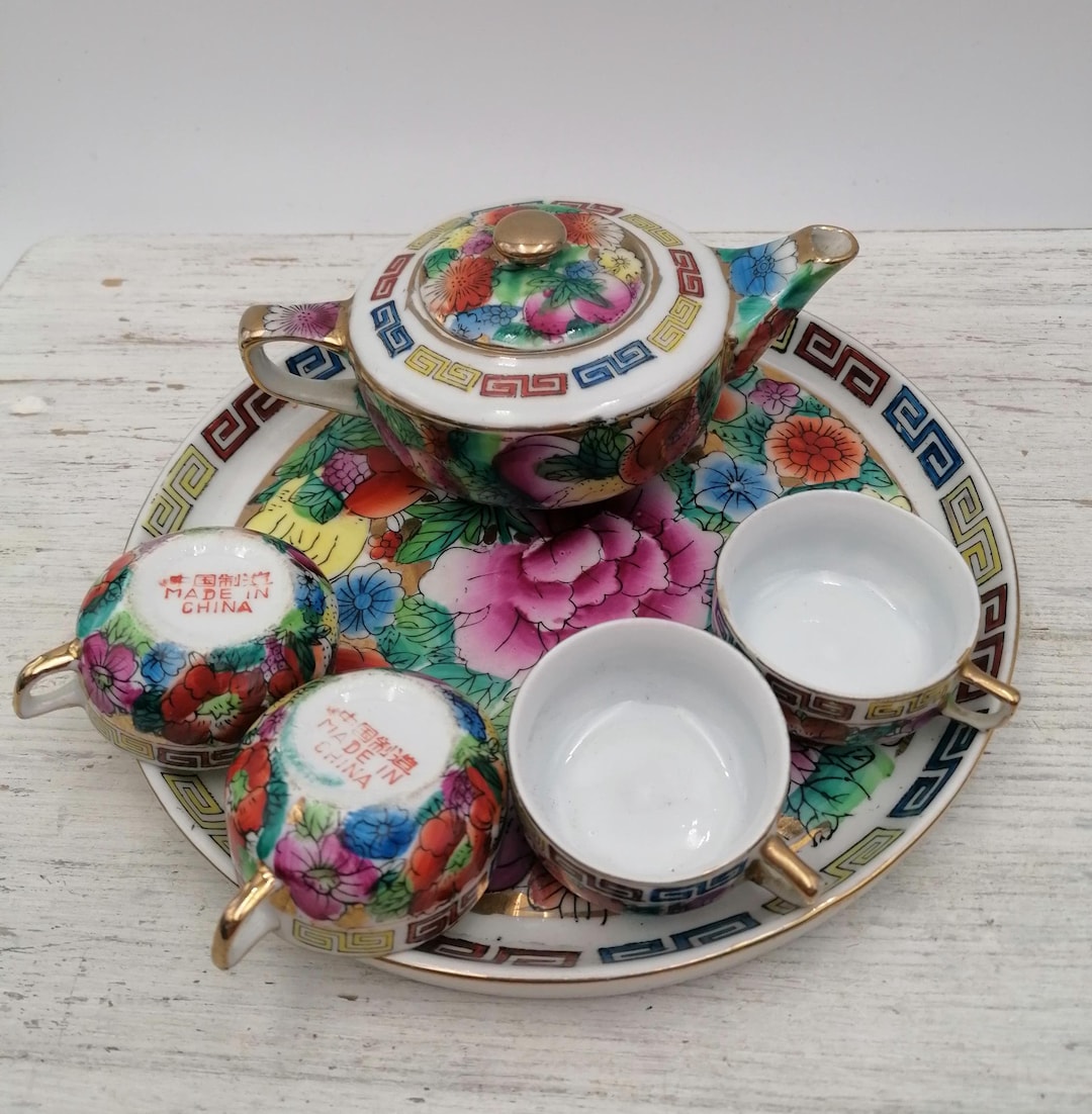 Small Tea Pot With 4cups and Plate,flower Decor Small Tea Set, Asian ...