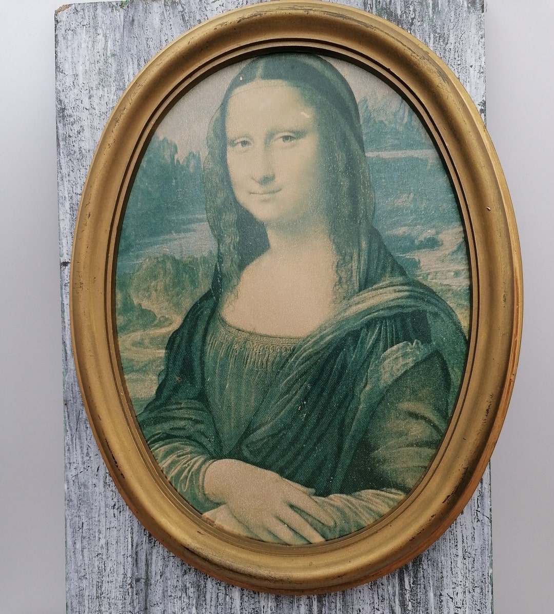 Vintage Small Frame With Mona Lisa Image , Vintage Painting in Oval ...