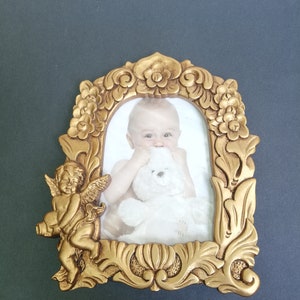 Frame With Angel, Vintage Floral Decorated Picture Frame, Gold Colour ...