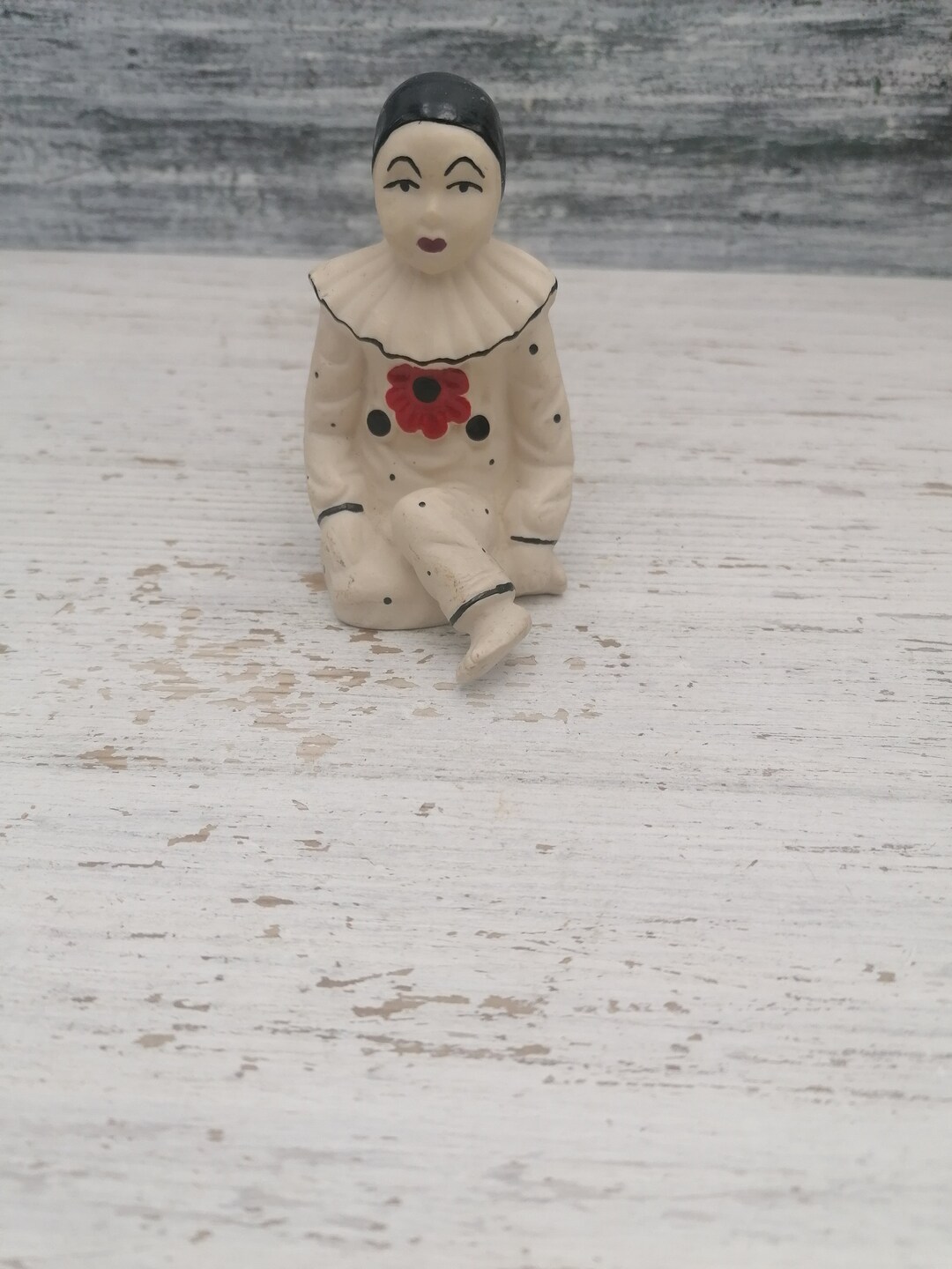 Very Antique Pierrot Clown Figurine, Ceramic Pierrot Statue, Sitted ...