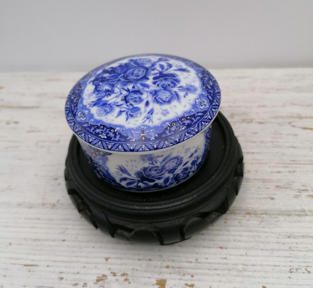 Vintage Japan Jewelry Box, Oriental Blue Flower Decor Box, Japan Box ...