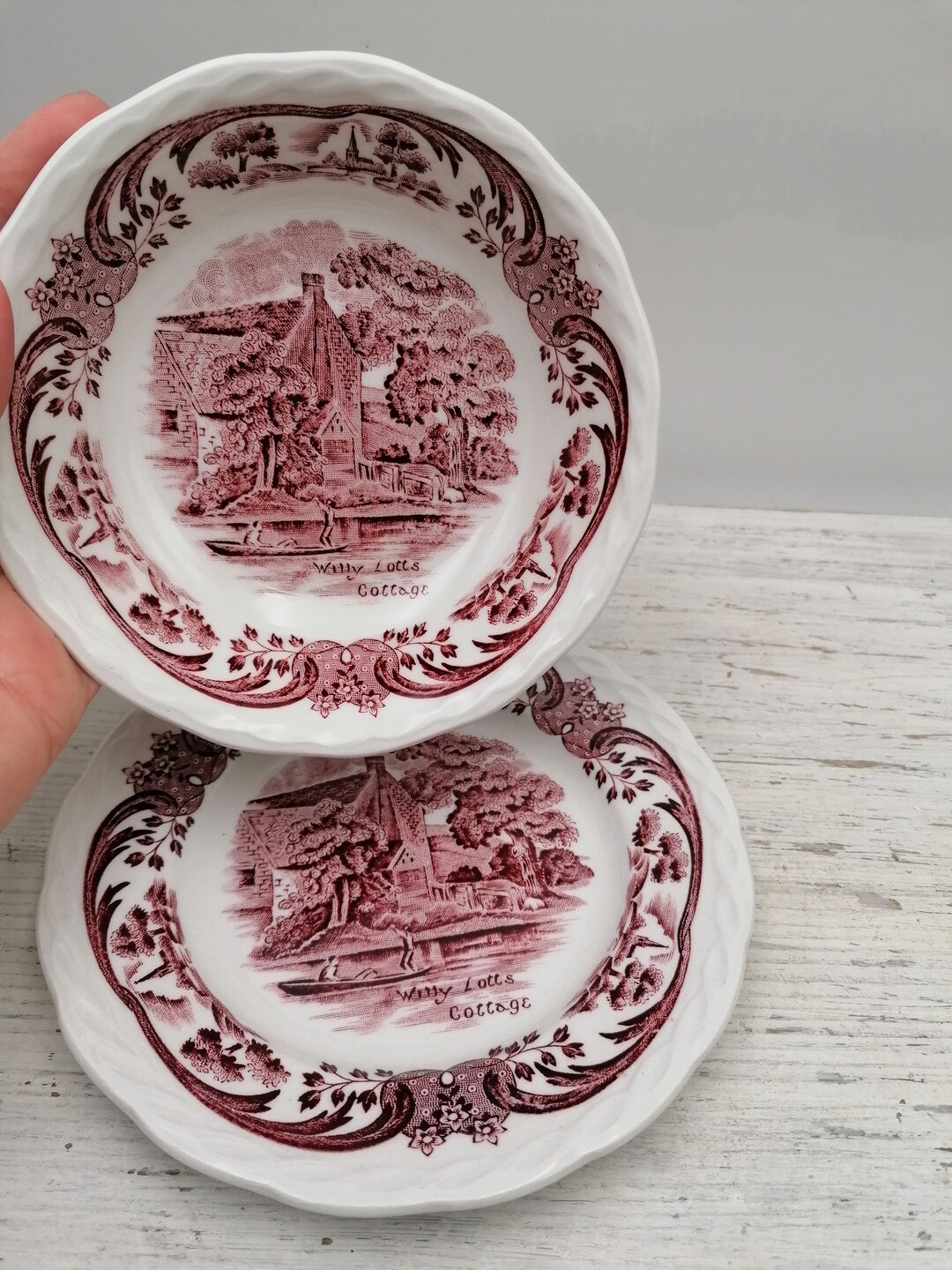 Vintage Pair Plates Ceramic England, Pink Stafford Shire Ord Plates ...