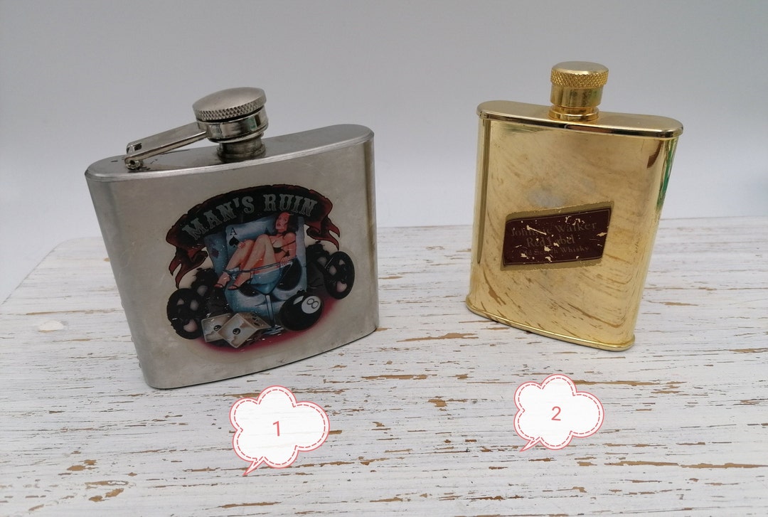 Pocket Metal Flask, Whiskey Container, Antique Metal Alcohol or Water ...