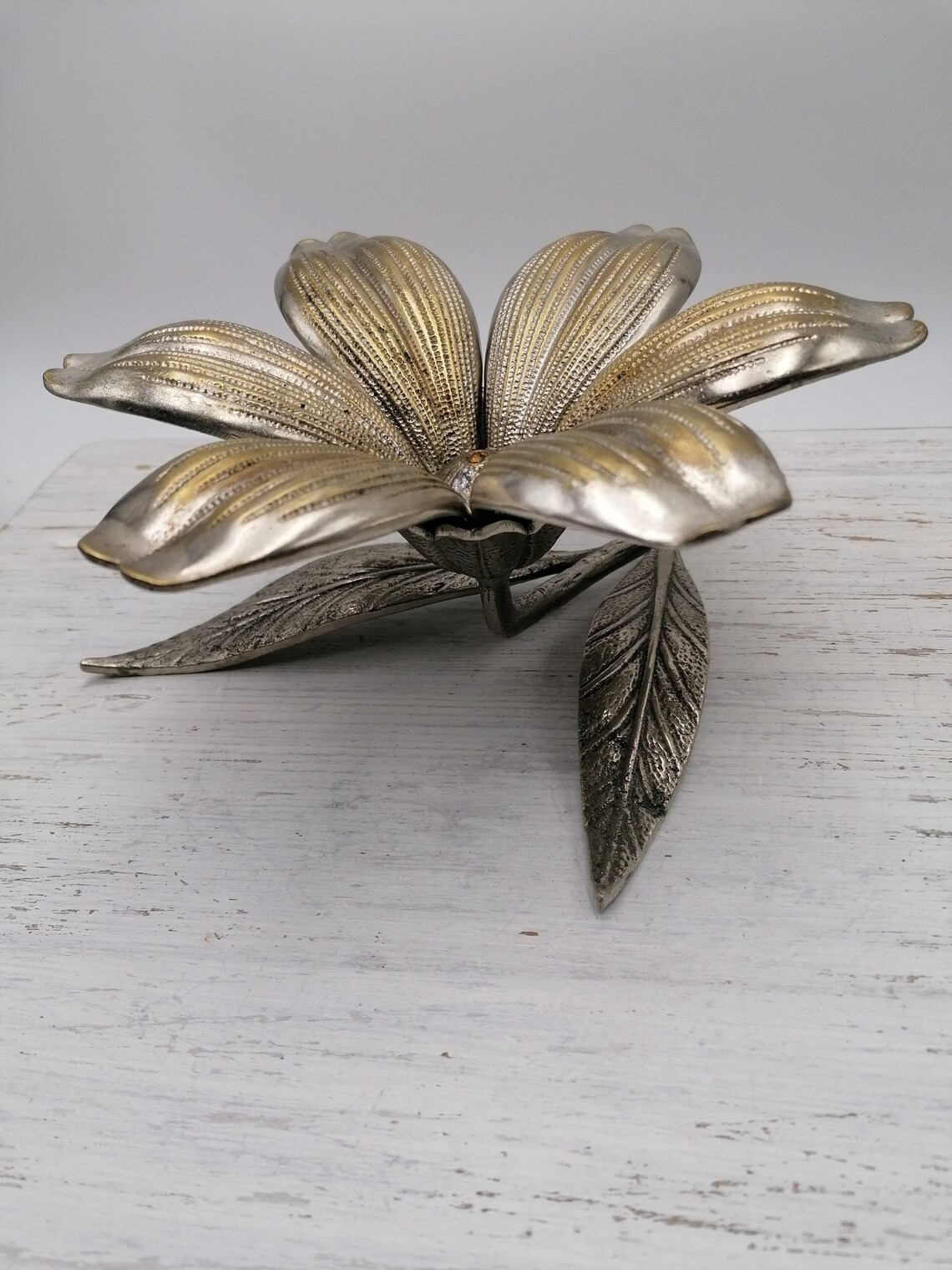 80th Silver Color Brass Ashtraycarved Petal Flower | Etsy