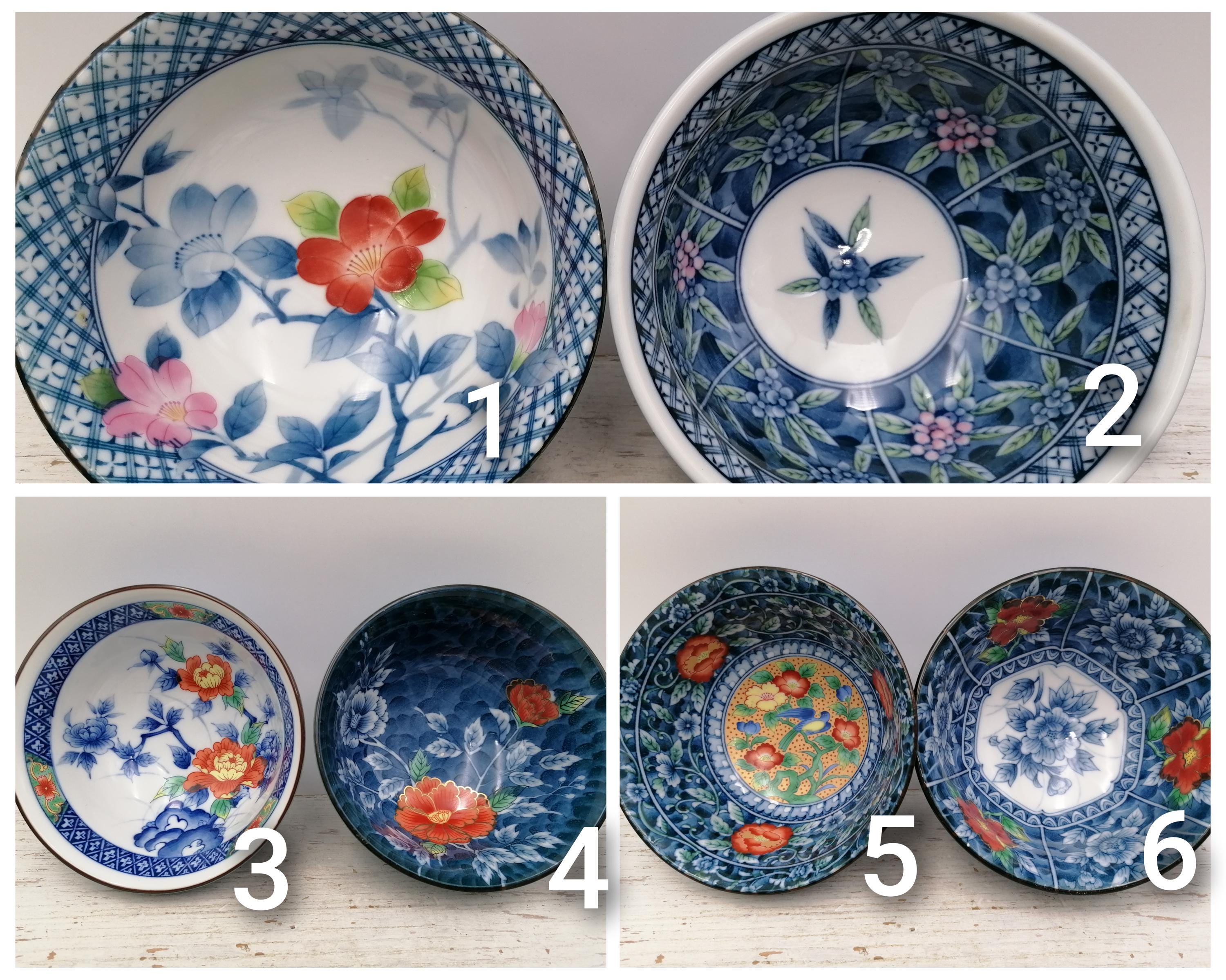 Japanese Soup Bowl, Blue Bowl With Red Flowers Decor, Asian Porcelain ...