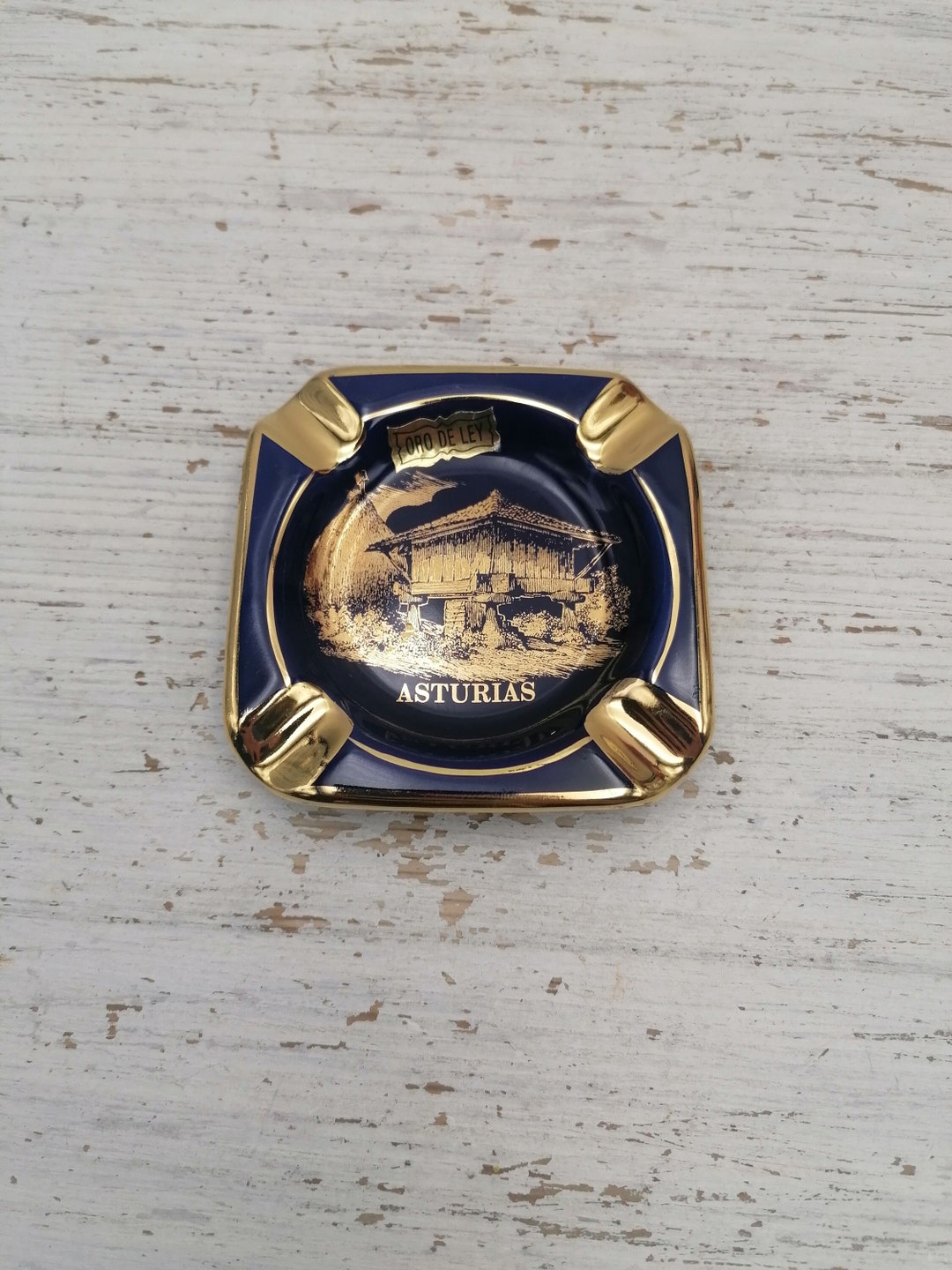 Small Porcelain Ashtray,4 Cigarettes Ashtray, Cobalt Oro De Ley Ashtray ...