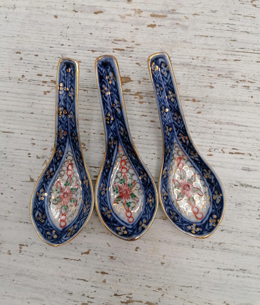 Set of 3 Small Vintage Decorative Porcelain Spoons,hand Painted Chinese ...