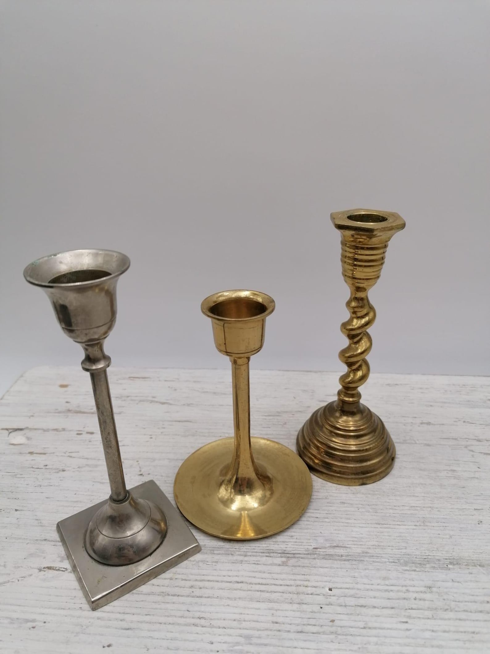 Vintage Small Brass Candlestick, Metal Candlestick With Round/square ...
