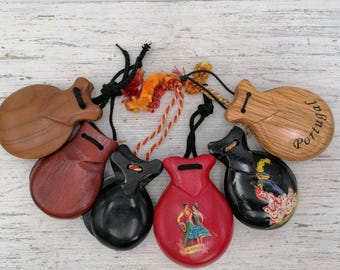 Vintage Traditional Spanish Castanets, Black Castanets, Hand Painted ...