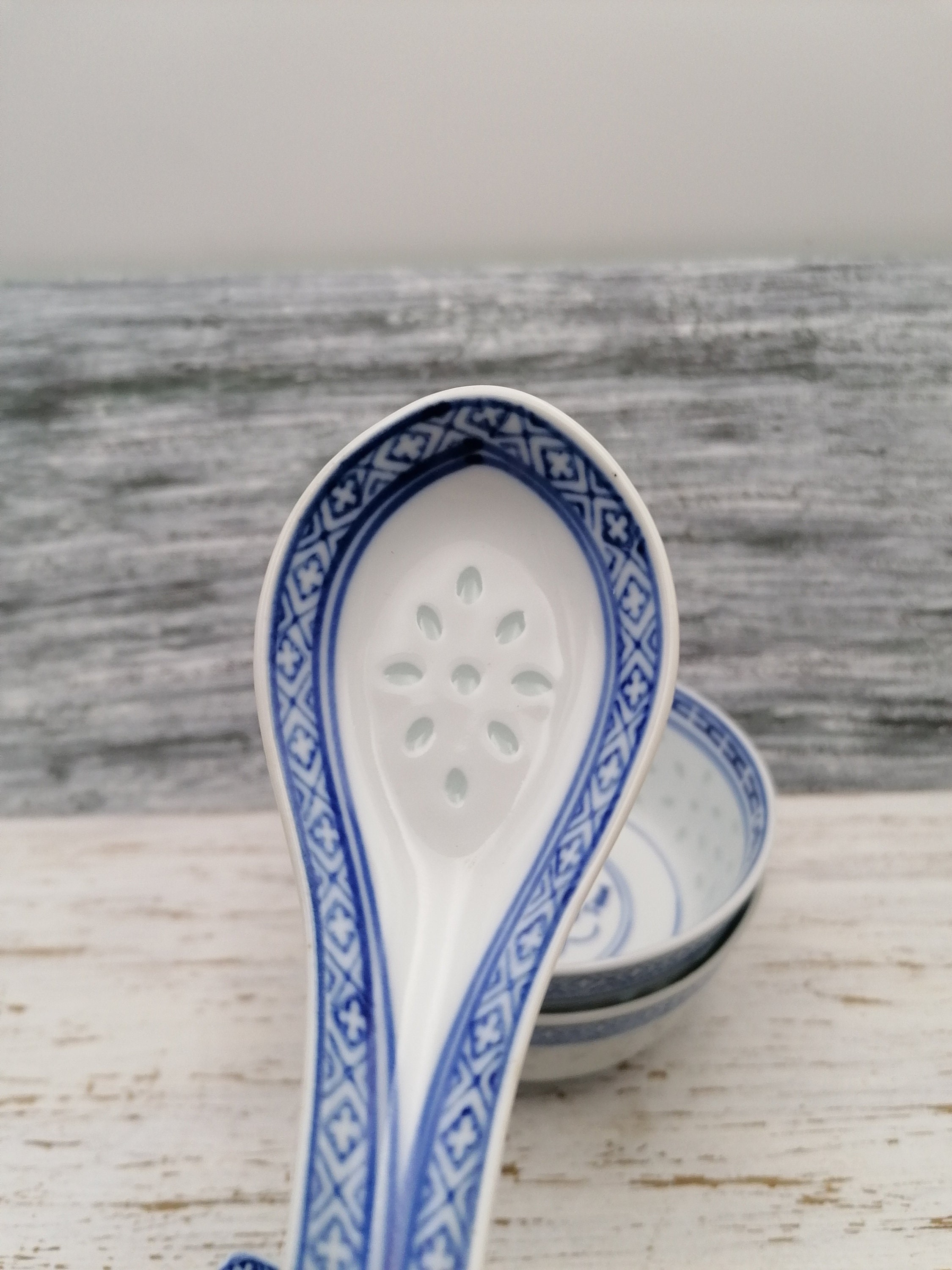 Set of 2 Chinese Soup Bowl and Spoons Blue Cinese Noodle Soup | Etsy