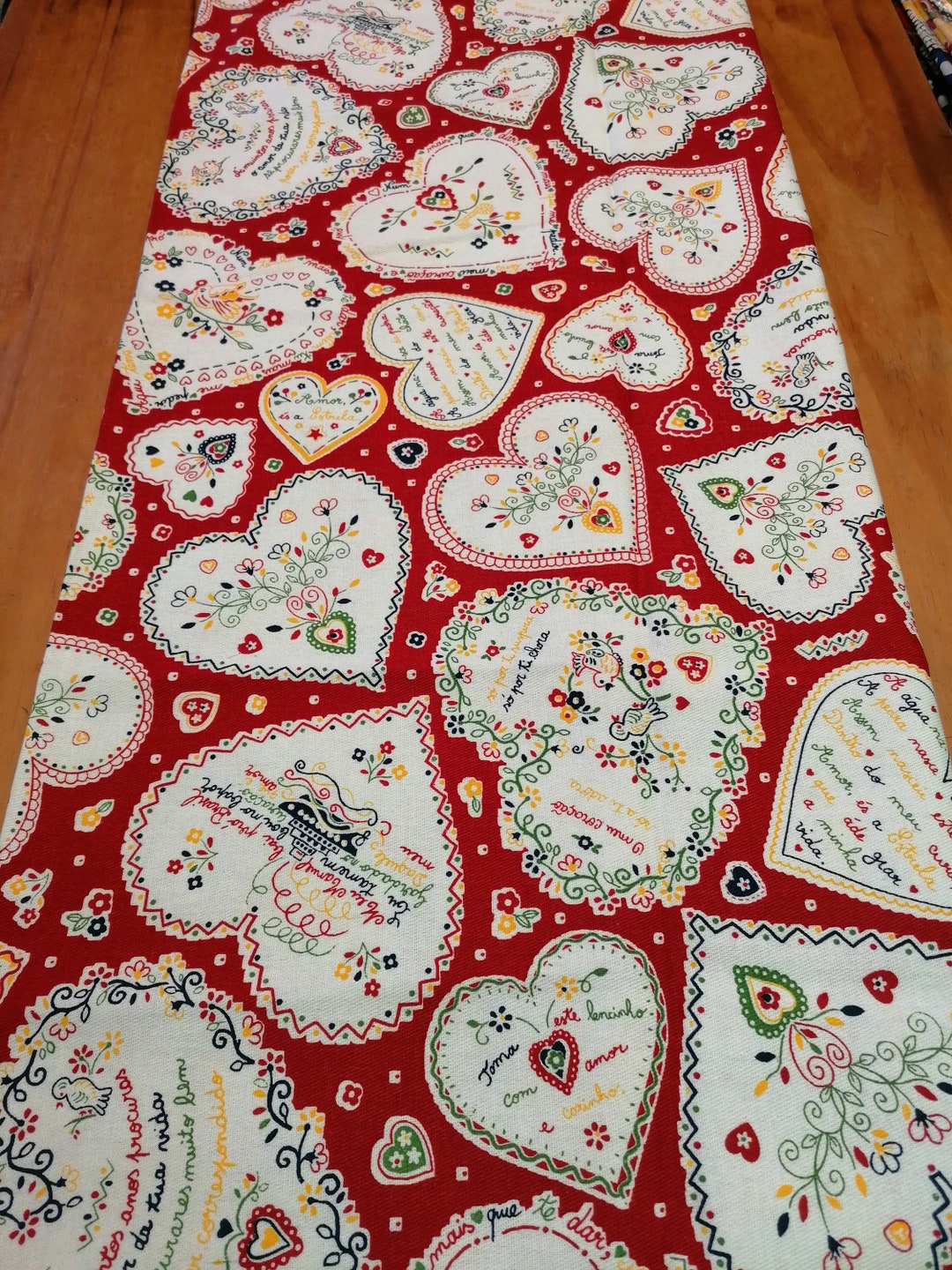 Portuguese 4545 Tablecloth, Red Kitchen Tablecloth, Heart ...