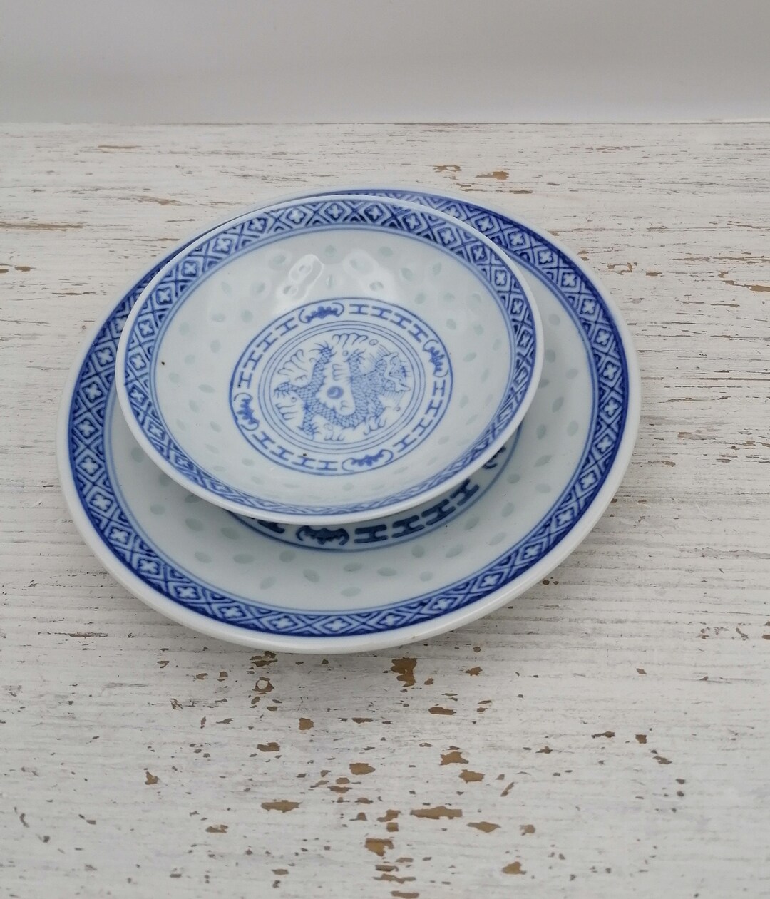 Vintage Set of 2 Chinese Dishes, Set Oriental Dishes, Blue and White ...