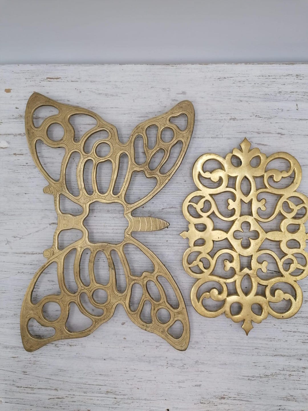 Vintage Brass Stand, Stand for Hot, Rustic Brass Decor, Butterfly Stand ...