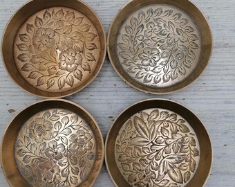 Vintage Small Brass Plates, Carved Brass Indian Plates, Decoration ...