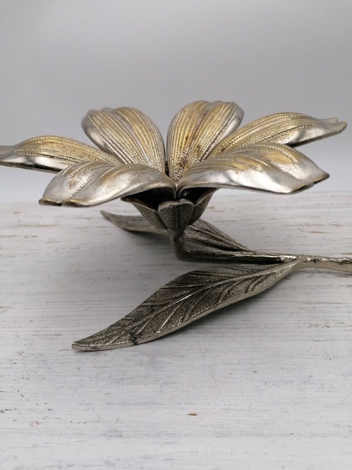 80th Silver Color Brass Ashtraycarved Petal Flower | Etsy