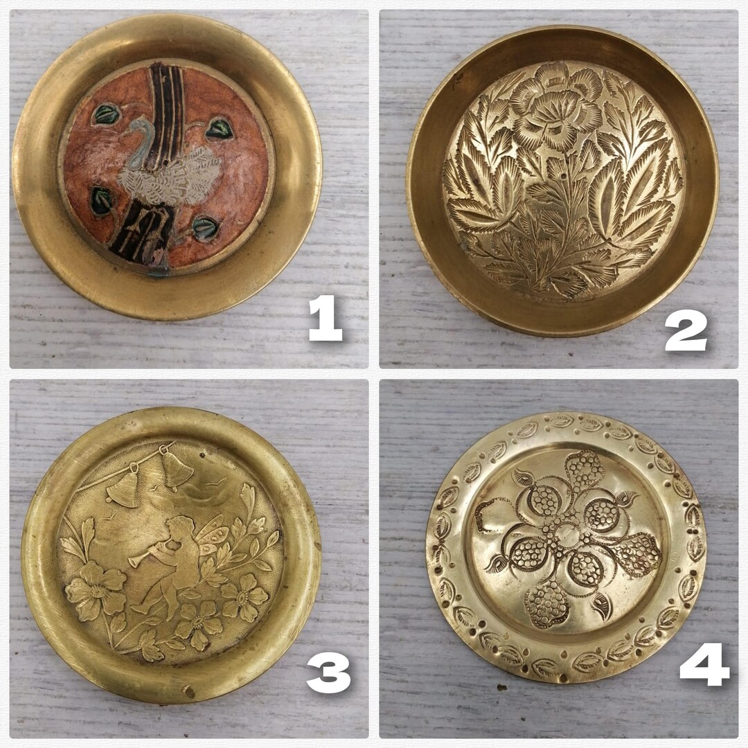 Carved 3" Brass Indian Plates,small Brass Trincket Plates, Home Decor ...