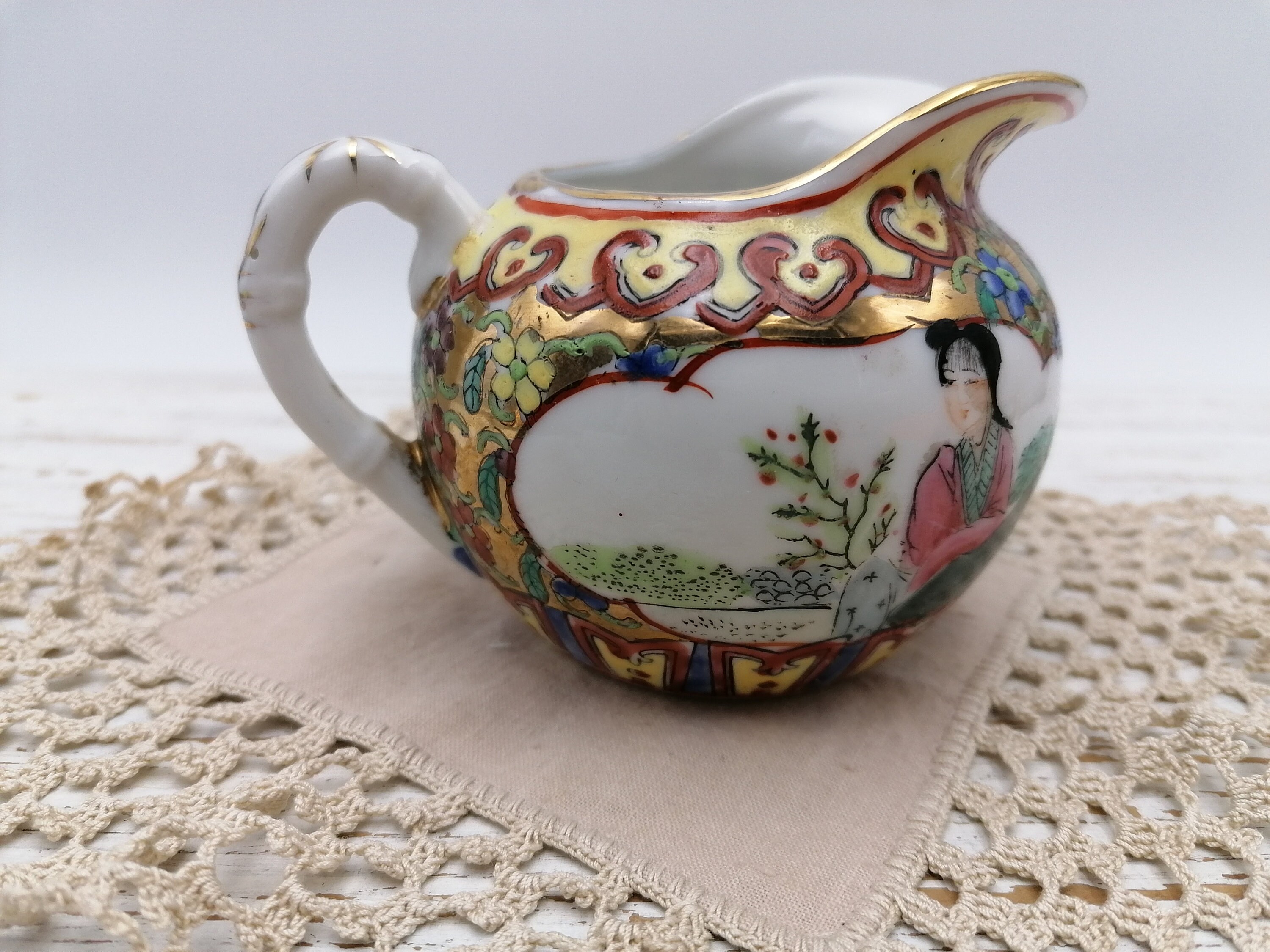 Chinese Creamer Porcelain Creamer with Handle Round Asian | Etsy