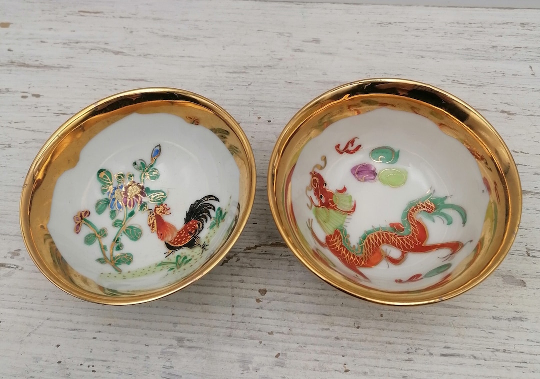 Vintage 2 Small Chinese Bowls, Asian Decor Small Bowls, Chinese Rooster ...