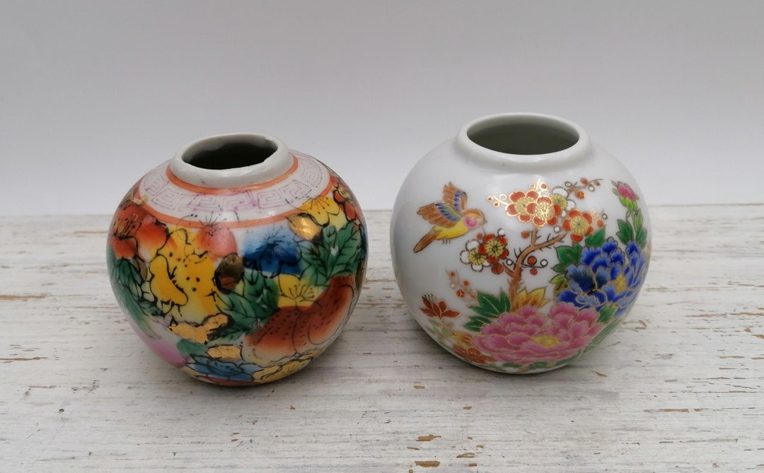 Set of 2 Chinese Small Vases,asian Ornament Vases,floral Decor Small ...