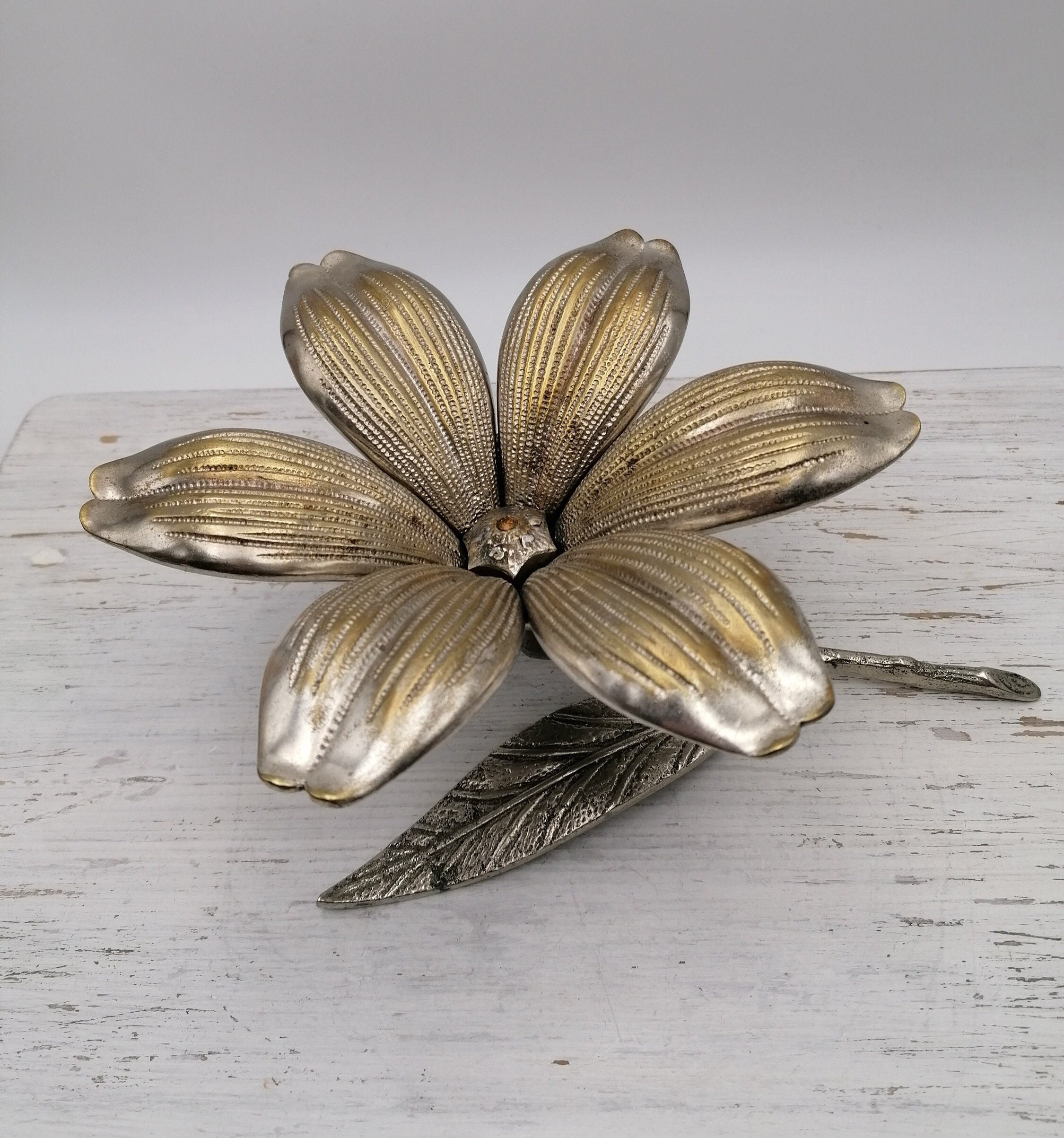 80th Silver Color Brass Ashtraycarved Petal Flower | Etsy