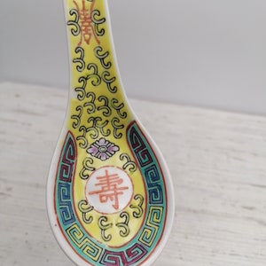 Vintage Mun Shou Porcelain Soup Spoon, Hand Painted Noodle Rice Spoons ...