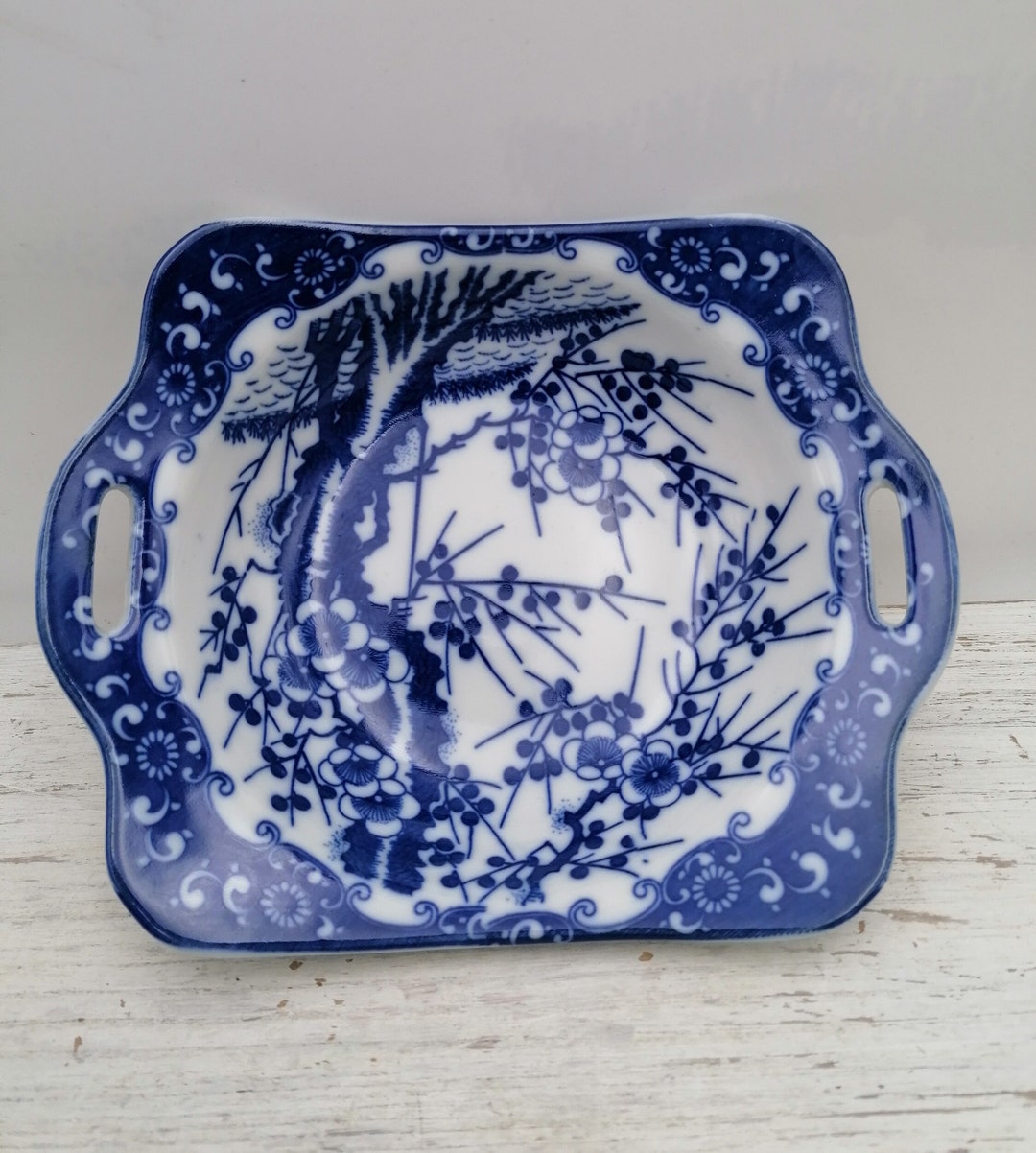 Vintage Asian Plate, Blue Asian Pattern Plate, Square Fruit Plate ...