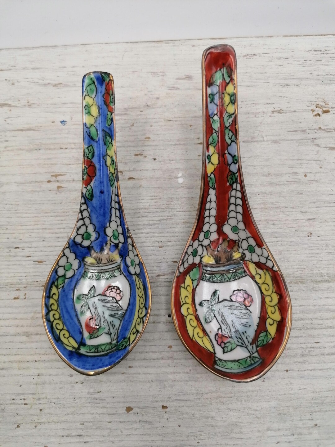 Vintage Small Porcelain Soup Spoons, Hand Painted Noodle Rice Spoons ...
