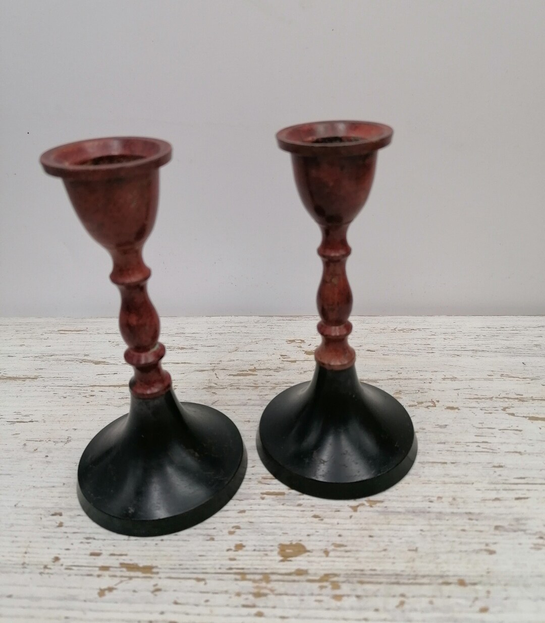 Set of 2 Small Metal Candlestick, Carved Braun Candlestick, Mini ...