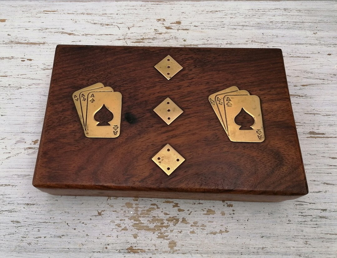 Wooden Playing Cards Box, Handmade Box, Rectangular Box, Brown Wood ...