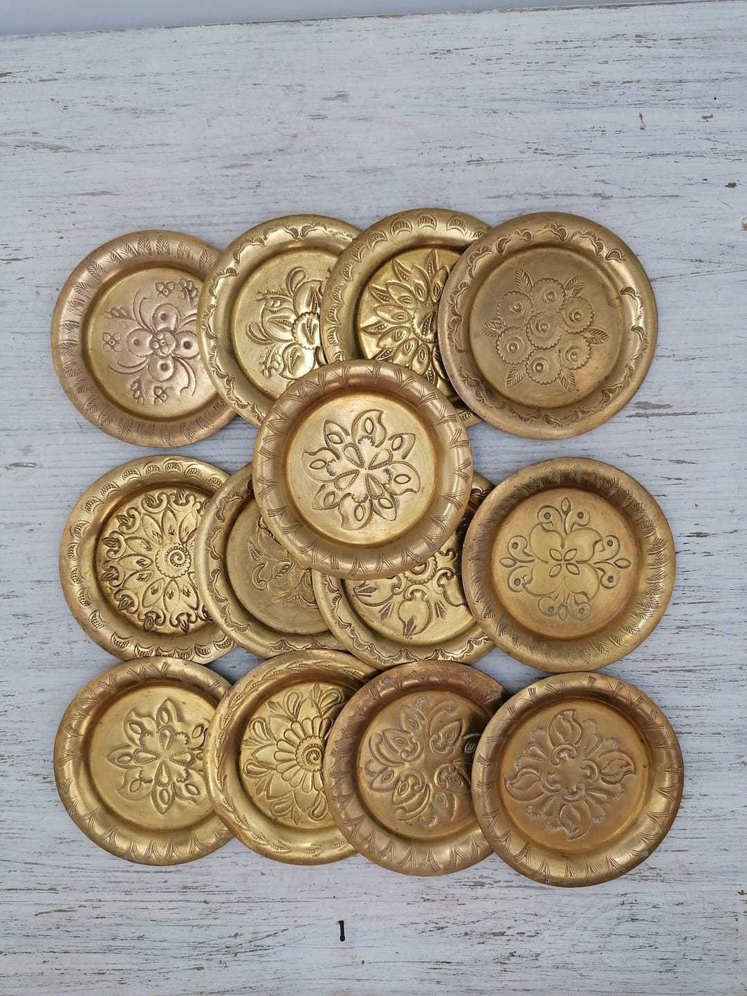 Vintage Small Brass Plates, Carved Brass Indian Plates, Decoration ...