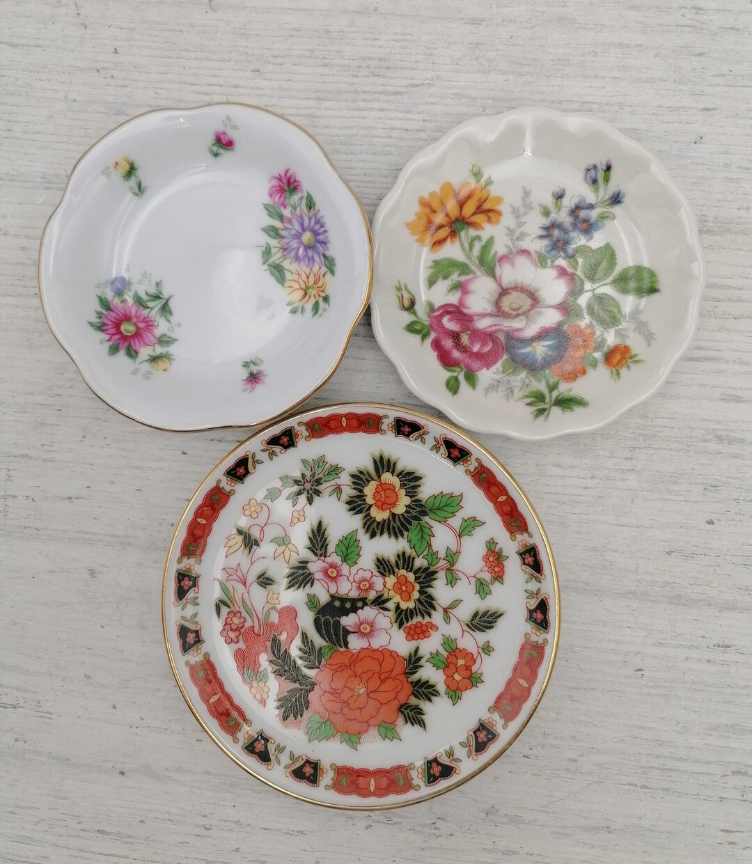 Vintage Set of 3 Small Plates,flower Disign Porcalain Plates, Small ...