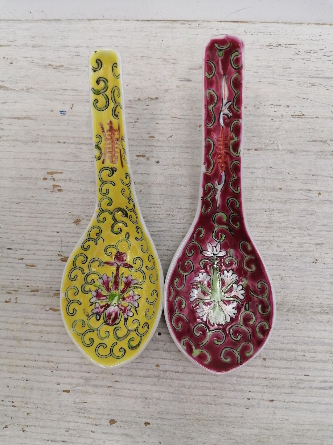 Vintage Chinese Rice Noodle Soup Spoon,mun Shou Chinese Spoon,yellow ...