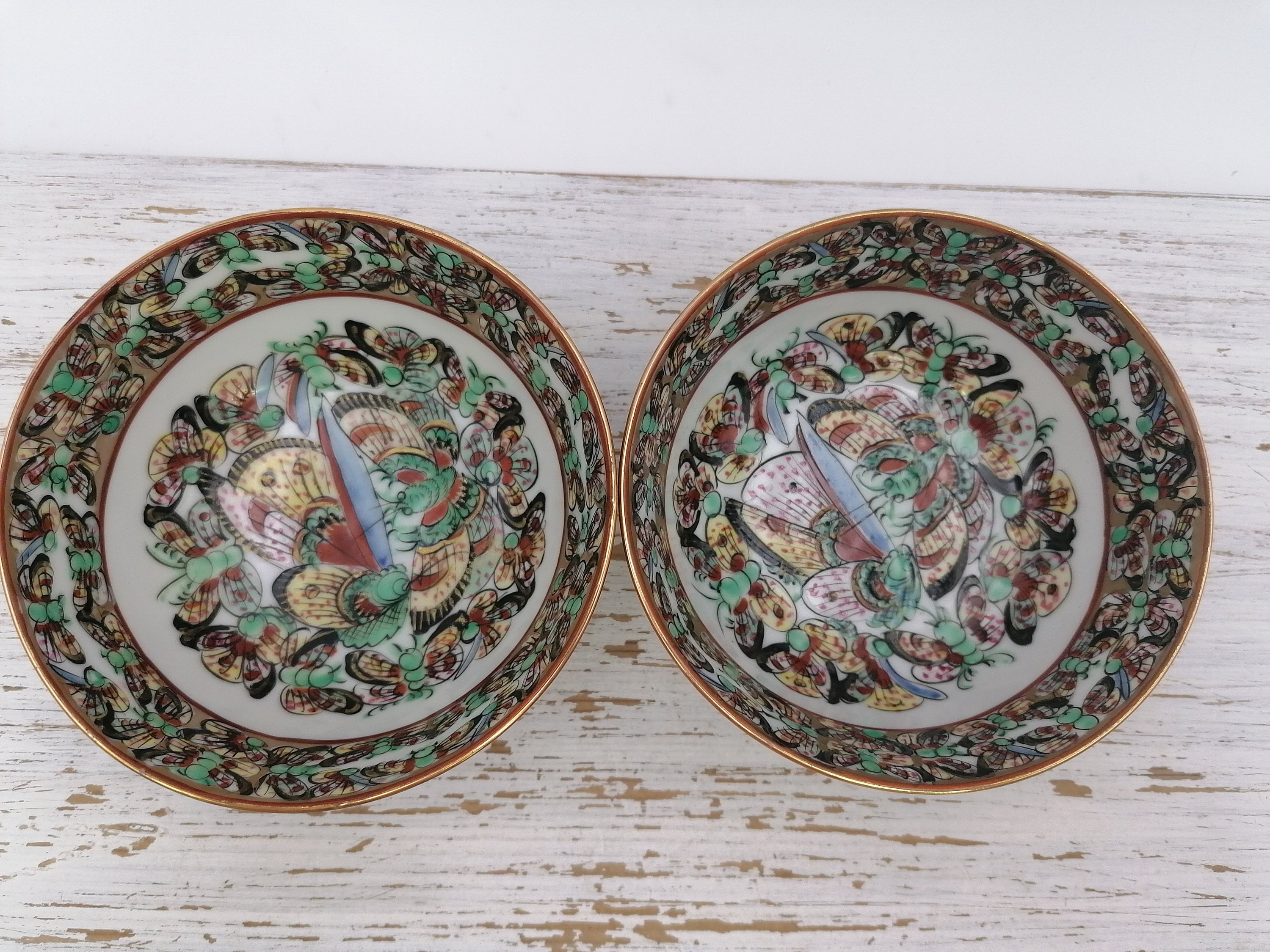 Vintage Porcelain Chinese Set Bowls, 2 Small Porcelain Bowls, Chinese ...