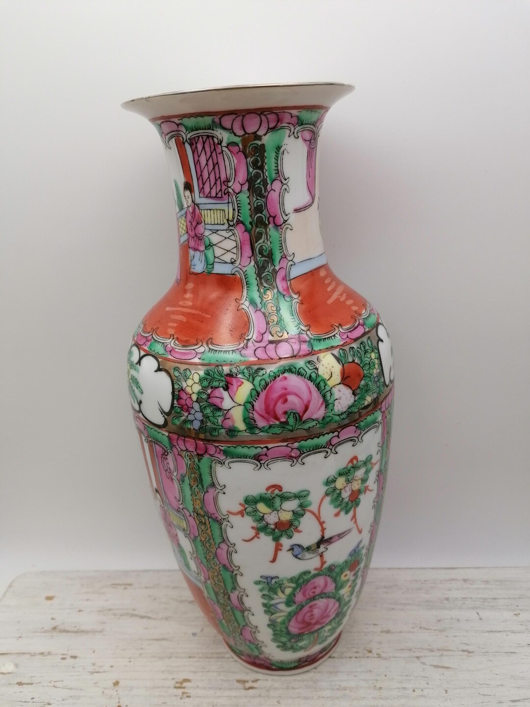 Chinese 12.5" Porcelain Vase, Rose Chinese Vase, Small Chinese Vase ...