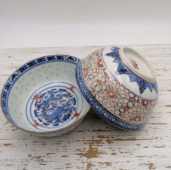 Porcelain Bowl Rice Noodle Soup Chinese Bowl Blue White Red | Etsy