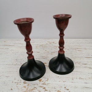 Set of 2 Small Metal Candlestick, Carved Braun Candlestick, Mini ...