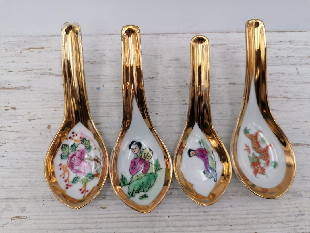 Vintage Porcelain Soup Spoon, Hand Painted Noodle Rice Spoons,nature ...