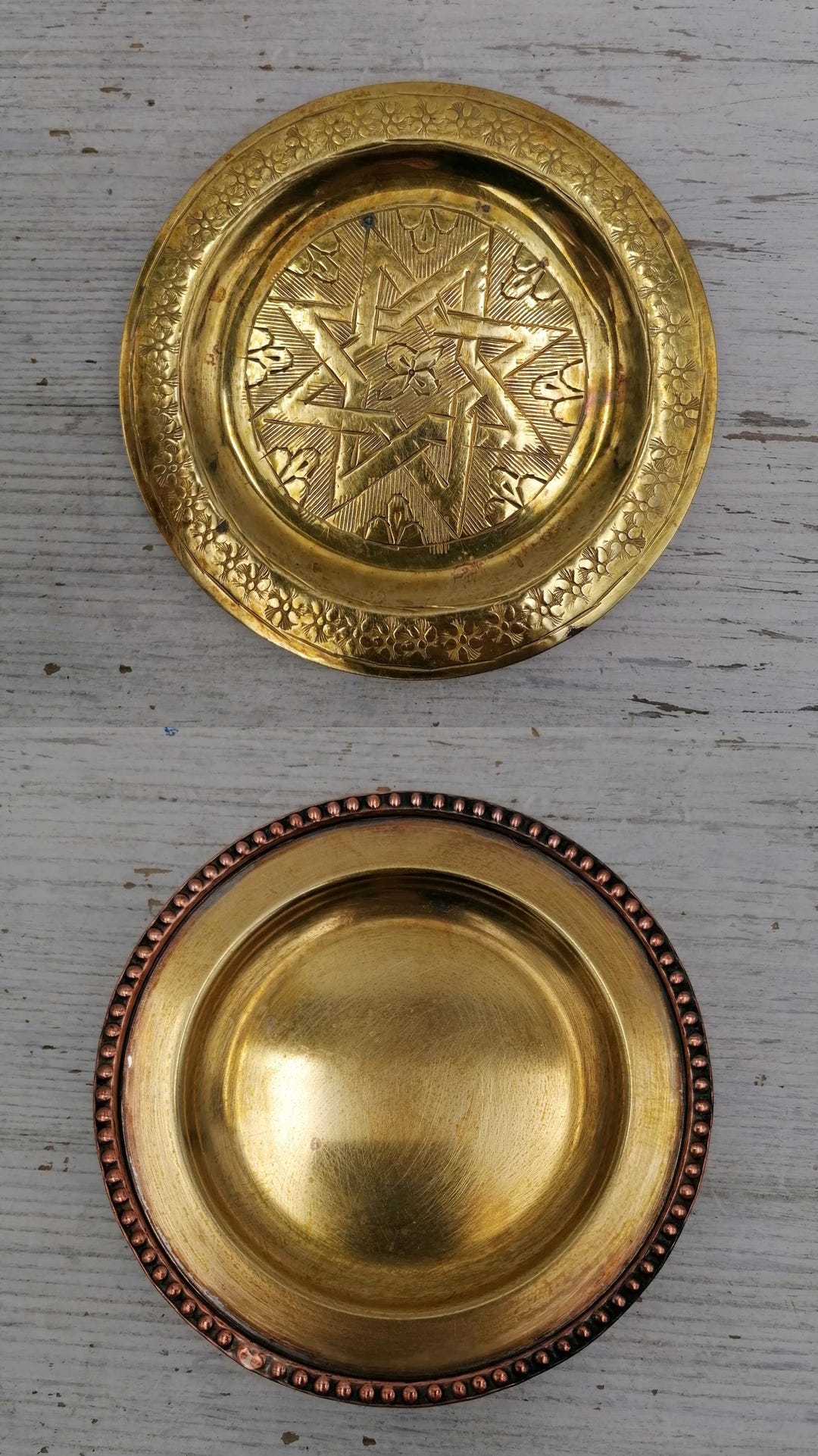Vintage Small Brass Plate,carved Brass Plate , Flower Shape Plate With ...