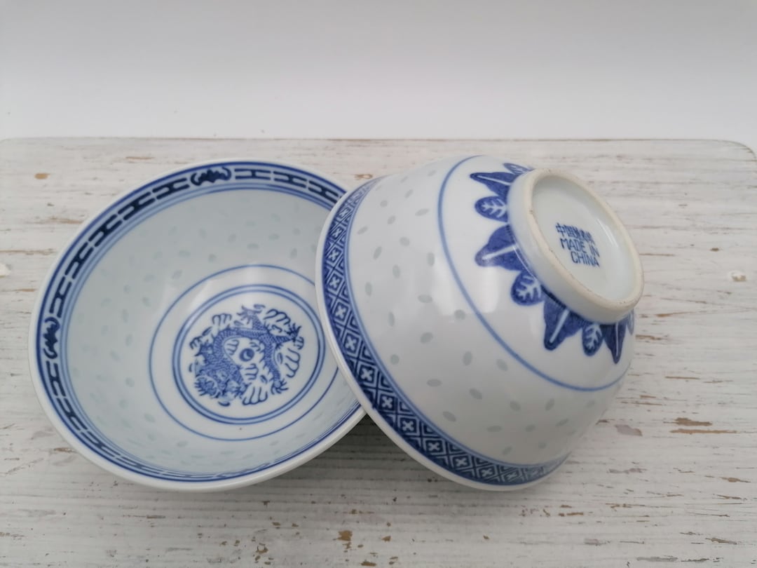 Set of 2 Chinese Soup Bowls, Blue and White Chinese Bowls, Oriental ...