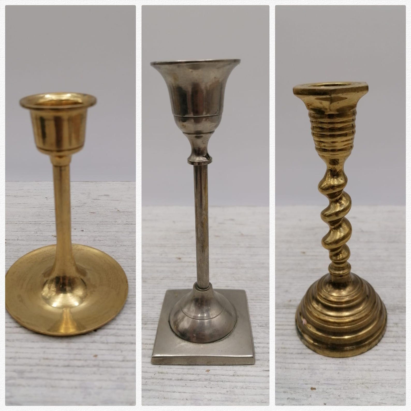 Vintage Small Brass Candlestick, Metal Candlestick With Round/square ...