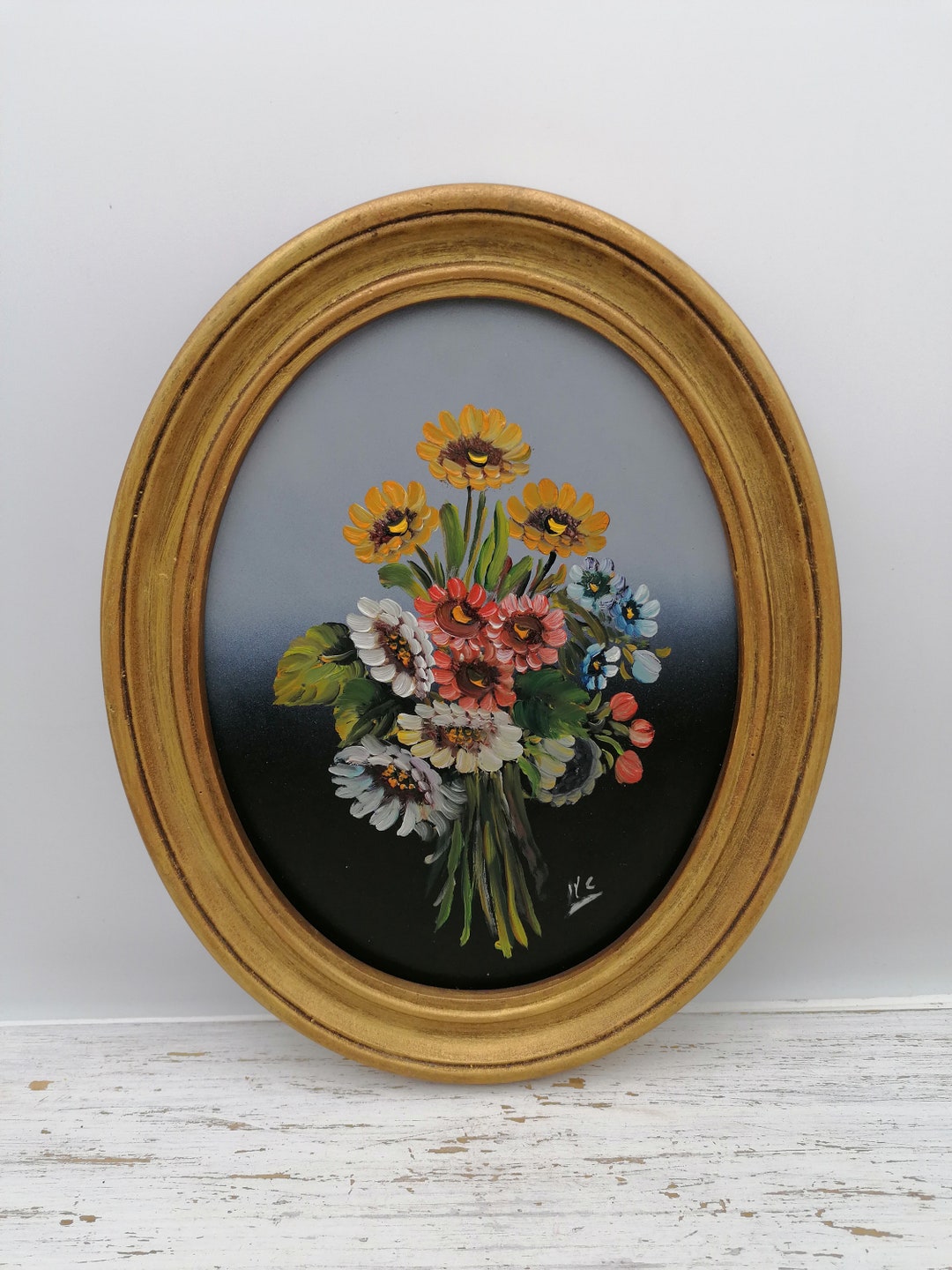 Vintage Wooden Frame With Flowers Painting ,big Frame With Flowers ...