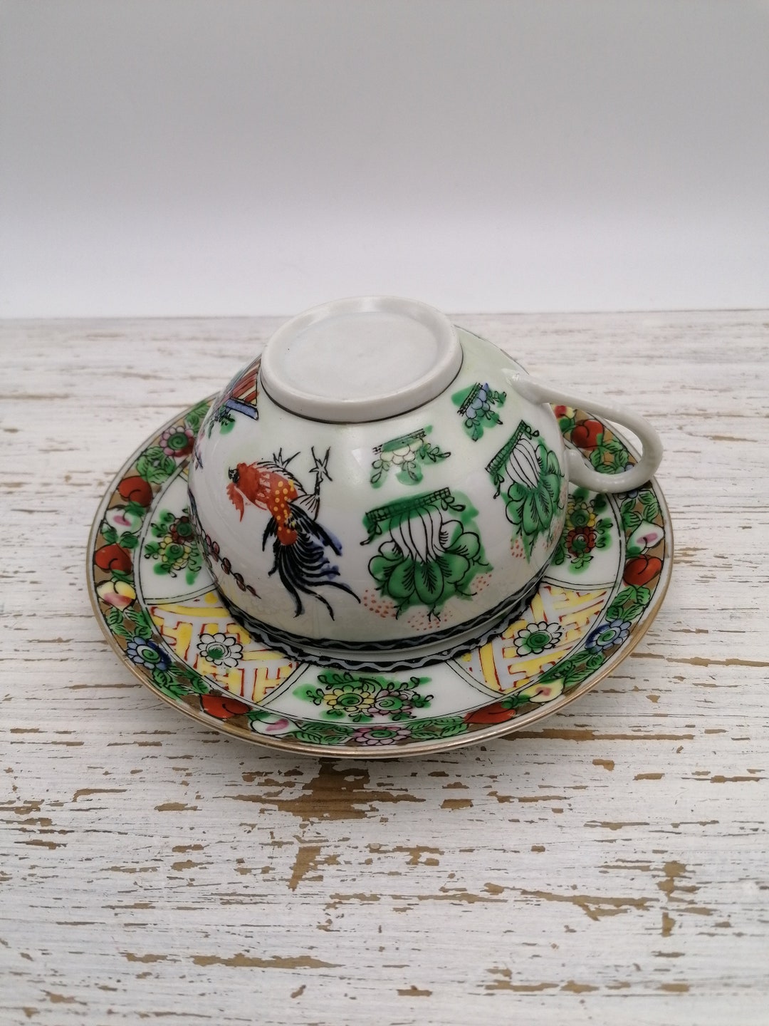 Set of Tea Cup With Saucer Red Rooster Tea Set Chinese - Etsy